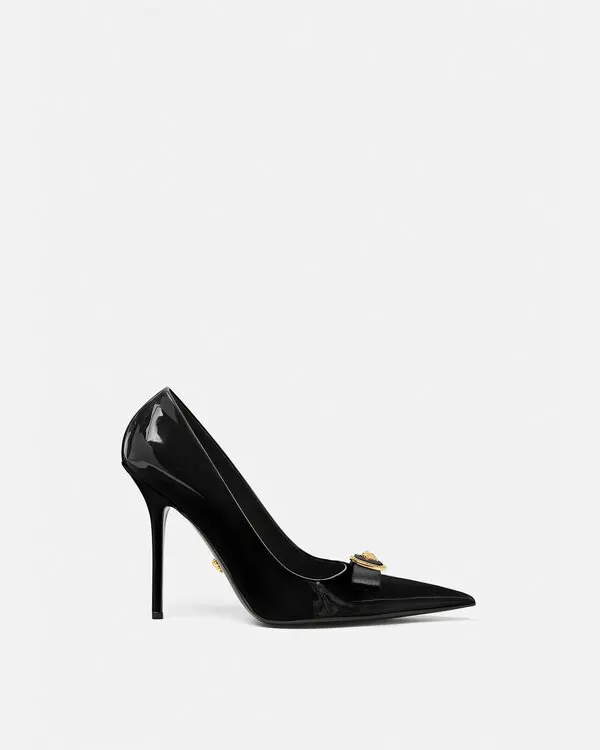 Versace Ribbon 110mm Patent Pumps - Black+gold