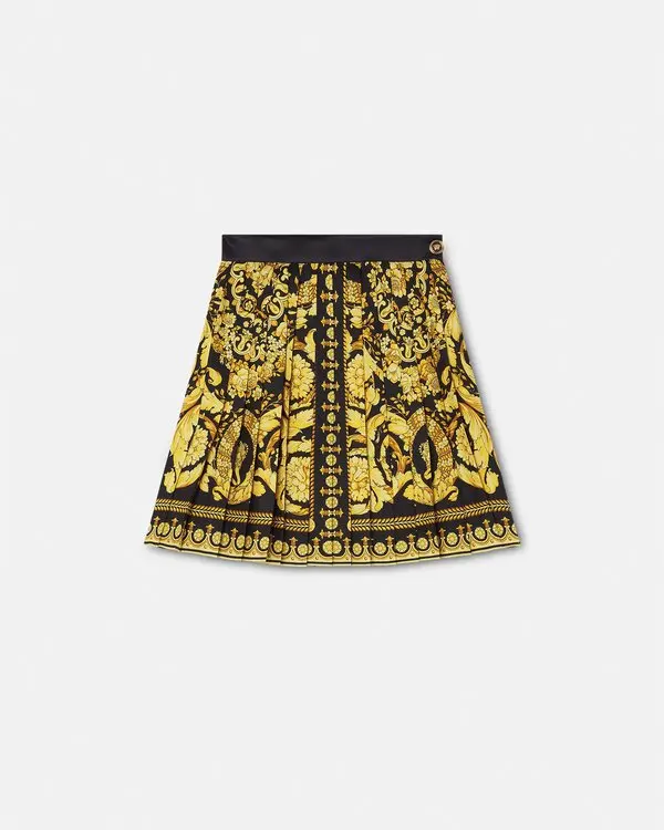 Versace Barocco Silk Twill Pleated Mini Skirt - Black+print