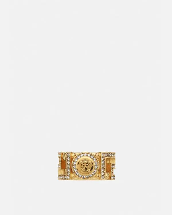 Versace Greca Crystal Medusa Ring - Gold