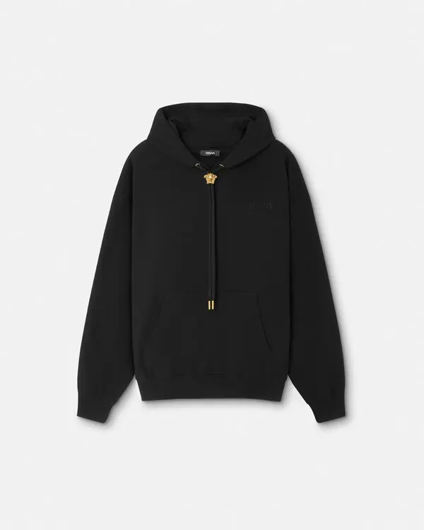 Versace Embroidered Cotton-jersey Hoodie - Black