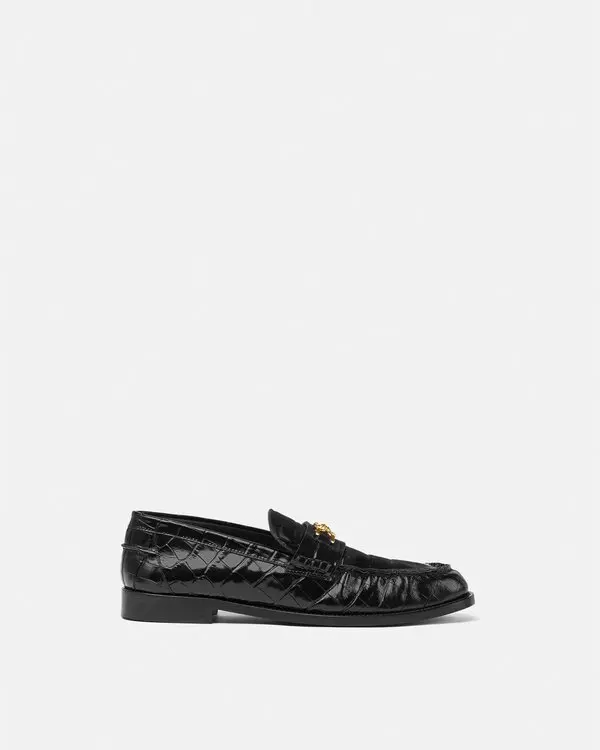 Versace Medusa '95 Croc-effect Loafers - Black+gold