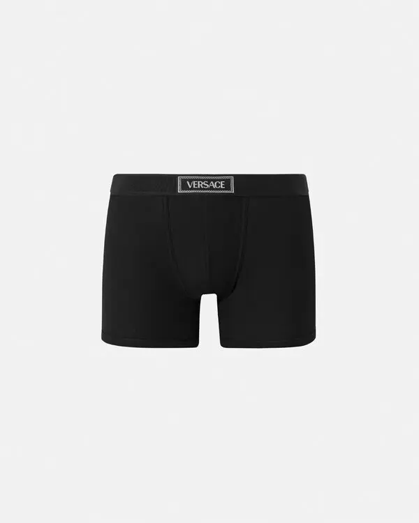 Versace Cotton Ribbed Long Trunks - Black