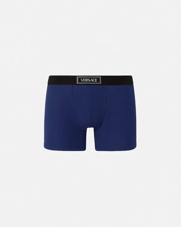 Versace Cotton Ribbed Long Trunks - Blue