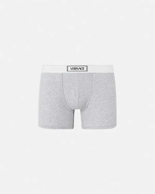 Versace Cotton Ribbed Long Trunks - Gray