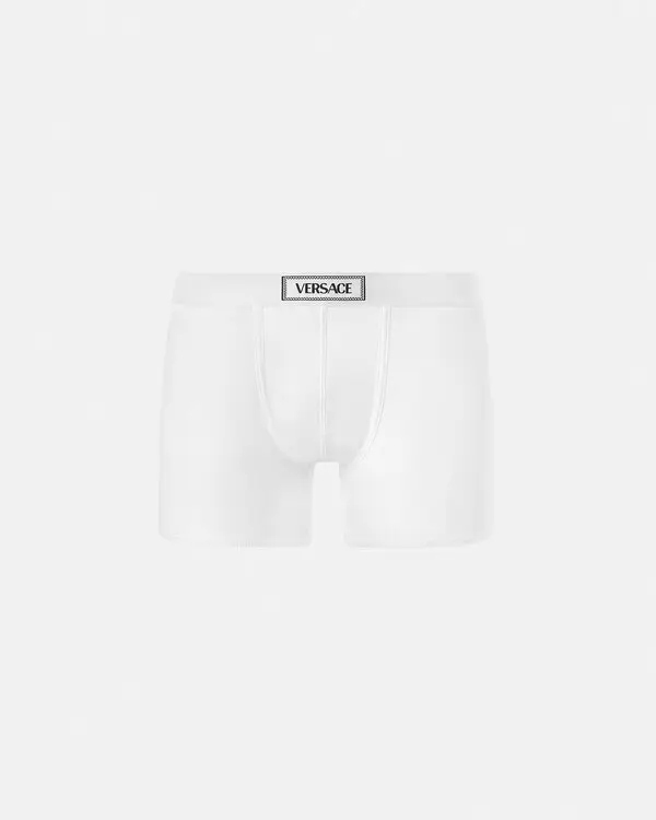 Versace Cotton Ribbed Long Trunks - White