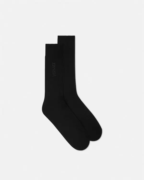 Versace Ribbed Cotton Blend Socks - Black