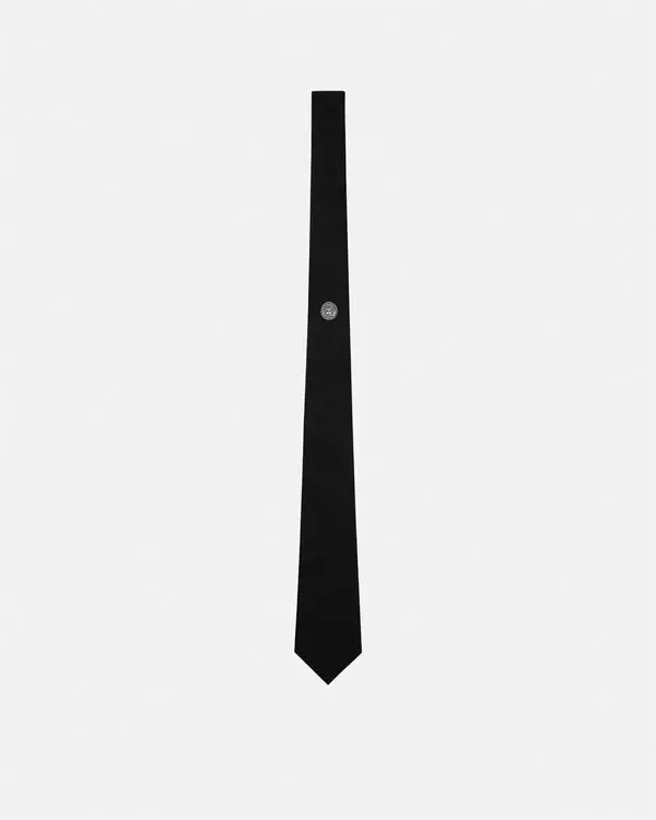 Versace Jacquard Silk Medusa Motif Neck Tie - Black