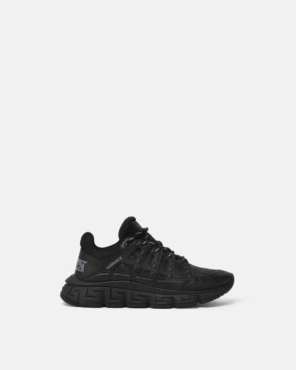 Versace Trigreca Jacquard Leather Sneakers - Black