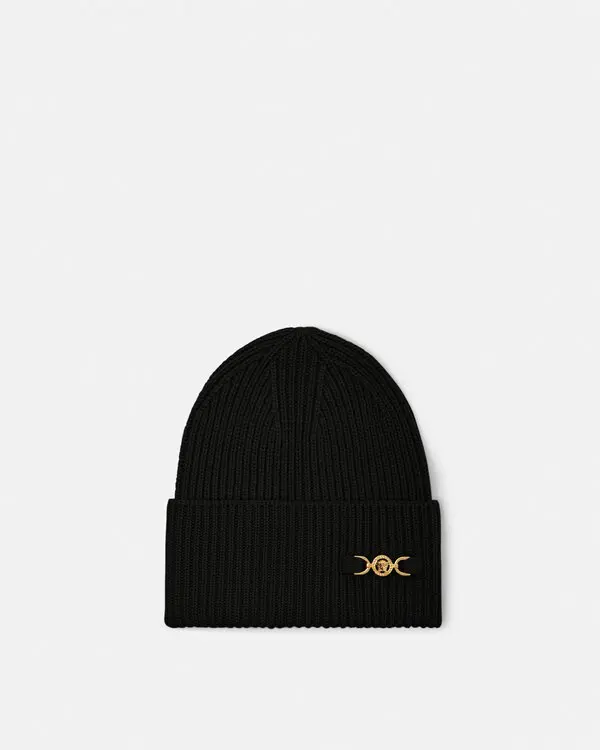 Versace Wool-cashmere Knit Beanie With Medusa '95 Hardware - Black