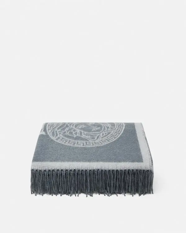 Versace Icon Cashmere-blend Fringed Blanket - Gray