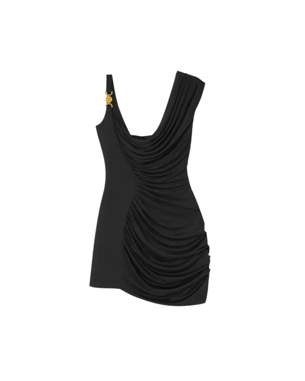 Versace Asymmetric Draped Mini Dress With Medusa '95 Hardware - Black