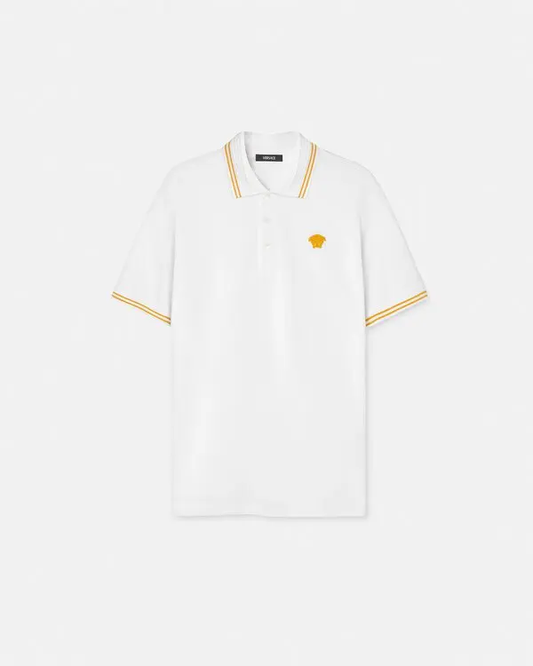 Versace Embroidered Cotton Piqué Polo - White