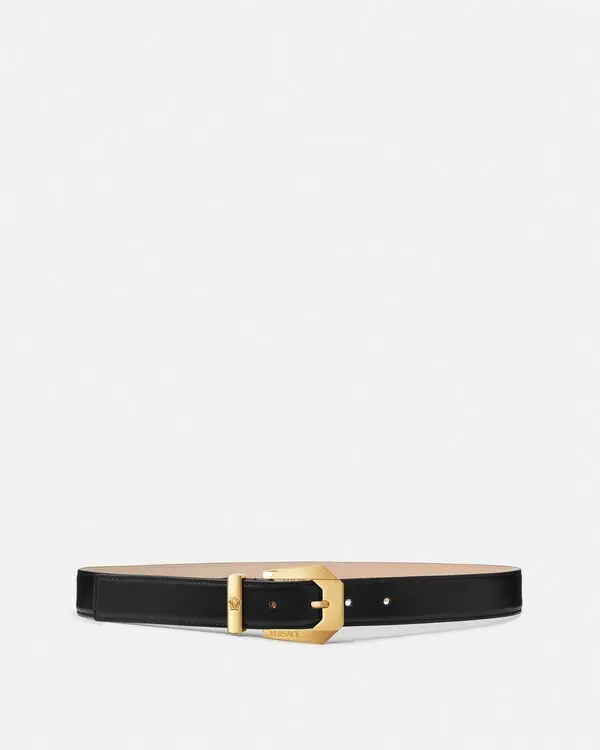 Versace Medusa Heritage Leather Belt - Black+gold