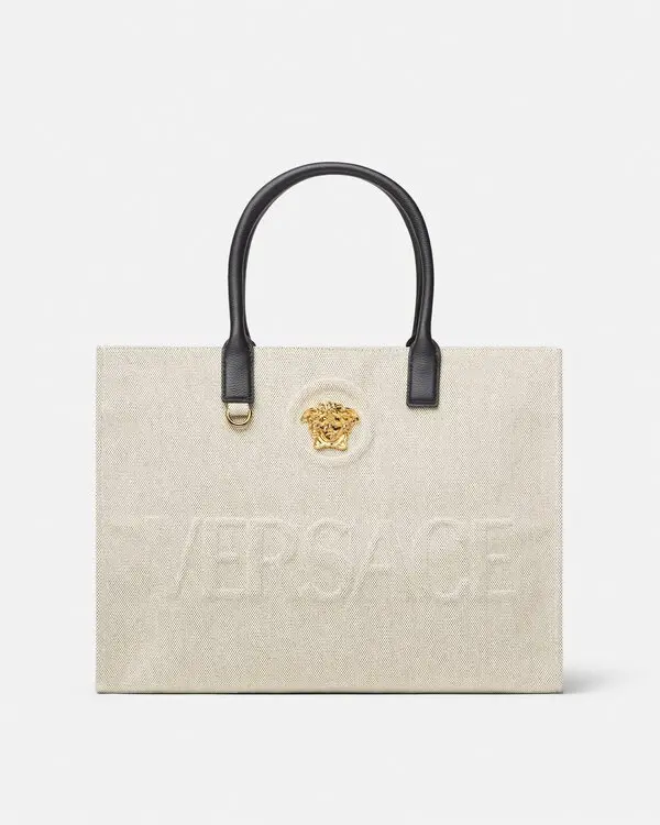Versace La Medusa Large Canvas Tote - Beige