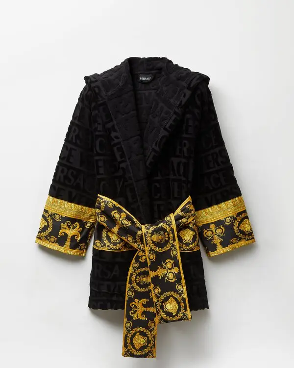Versace I ♡ Baroque Short Bathrobe - Black