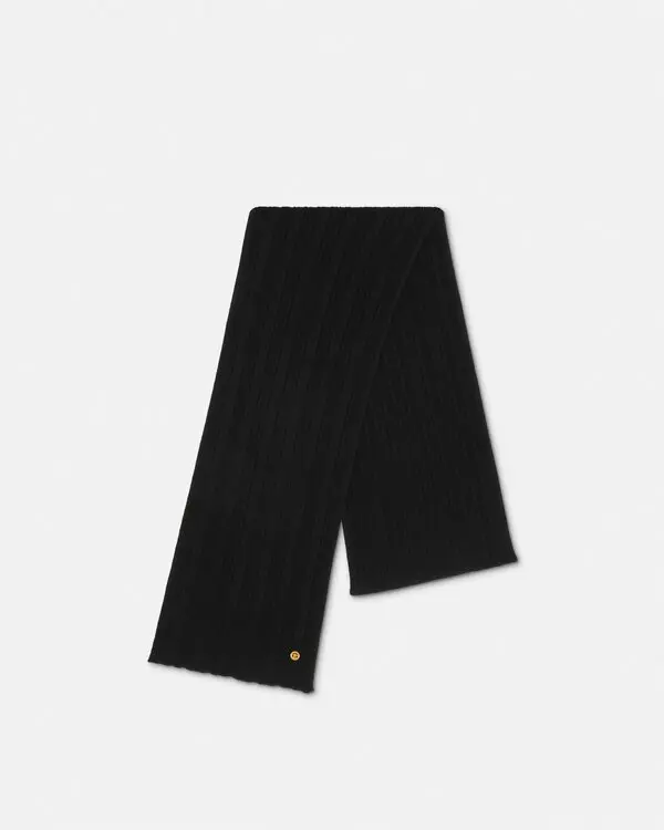 Versace Ribbed Wool Knit Scarf - Black