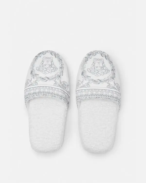 Versace I ♡ Baroque Slippers - White+silver