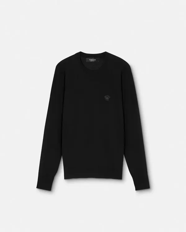 Versace Embroidered Wool-blend Knit Sweater - Black