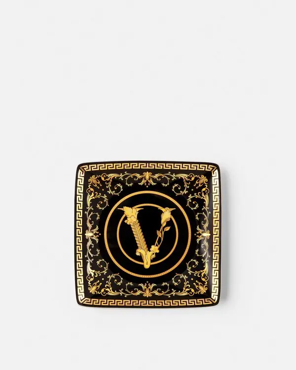 Versace Virtus Gala Black Small Square Plate 12 Cm - Multicolor