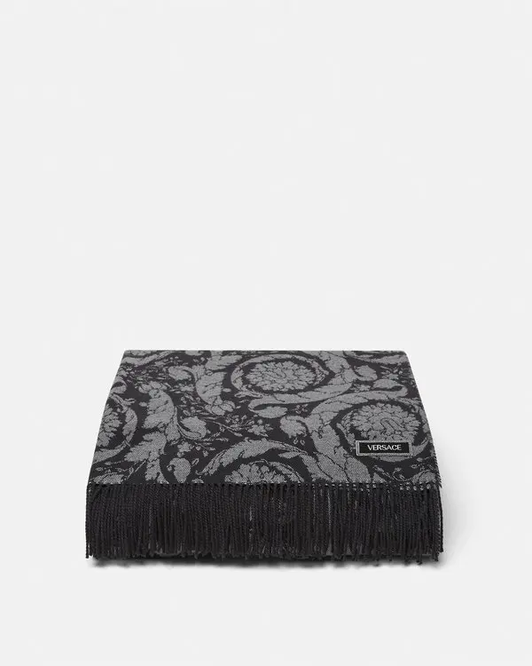 Versace Barocco Cashmere Fringed Blanket - Gray
