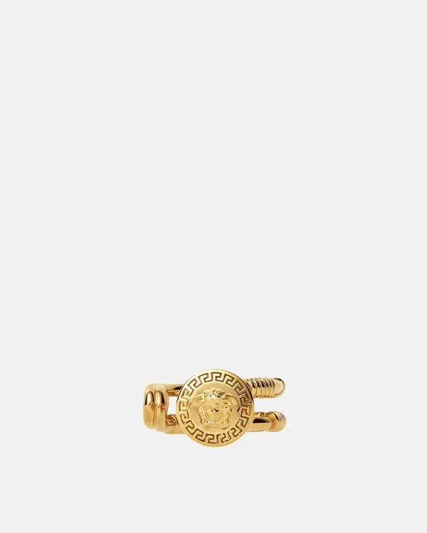 Versace Safety Pin Medusa Ring - Light Gold