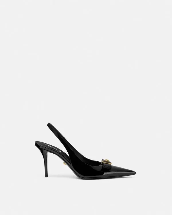 Versace Ribbon Patent Slingbacks 85mm - Black+gold