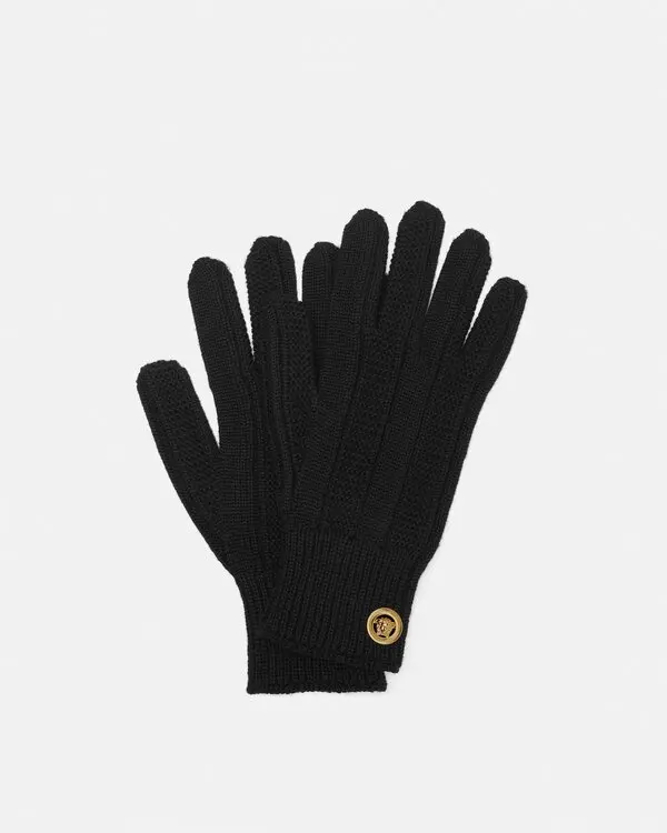 Versace Ribbed Wool Knit Gloves With Medusa Hardware - Black