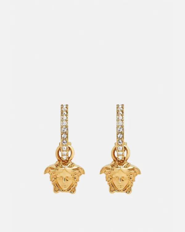 Versace La Medusa Crystal Embellished Hoop Earrings With Removable Pendants - Gold