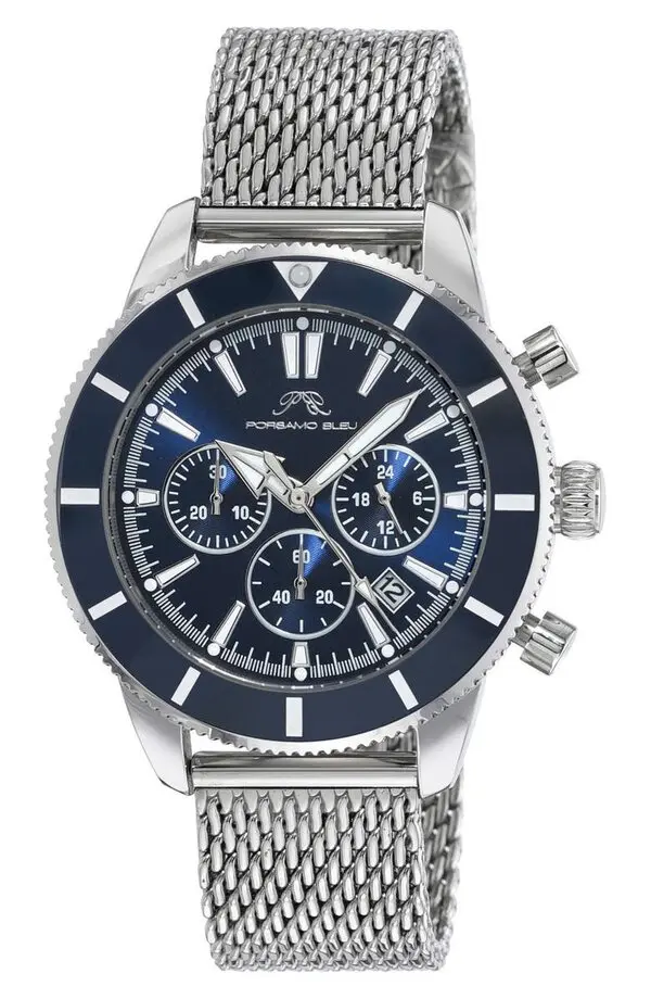 PORSAMO BLEU Mesh Strap Chronograph Watch - Silver-blue