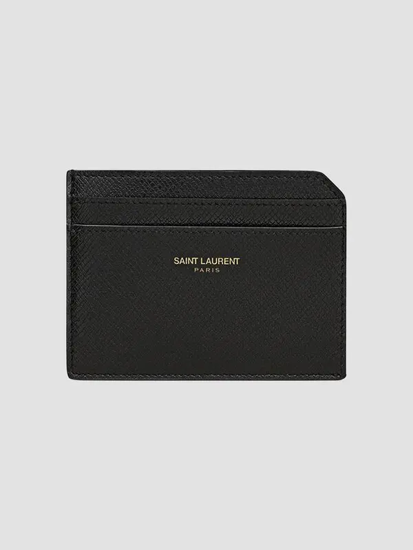 Saint Laurent Open Card Case In Coated Bark Leather
