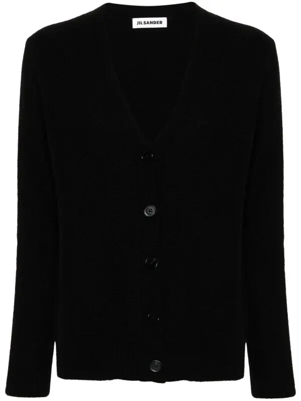JIL SANDER Logo-engraved Wool Cardigan - Black