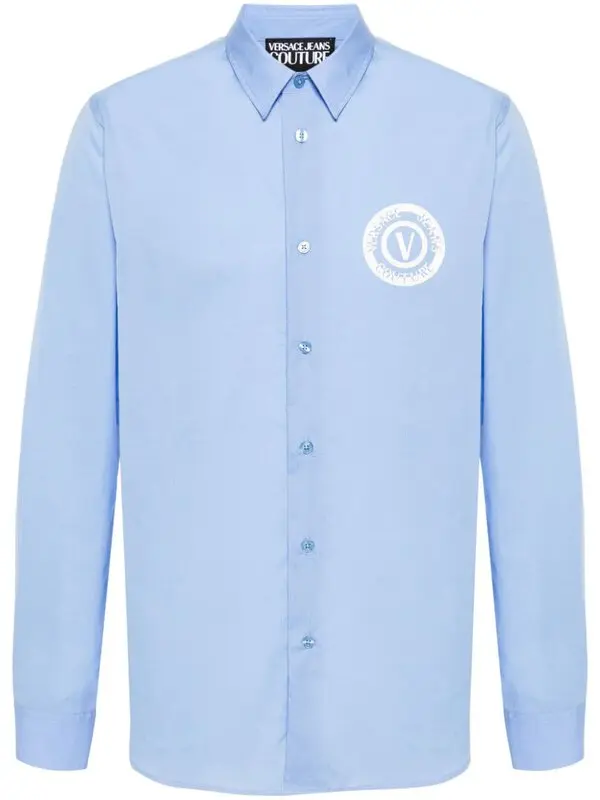 Versace Logo-print Cotton Shirt - Blue