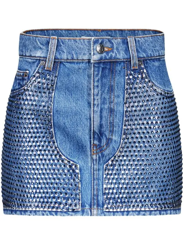 AREA Crystal-embellished Denim Miniskirt - Blue