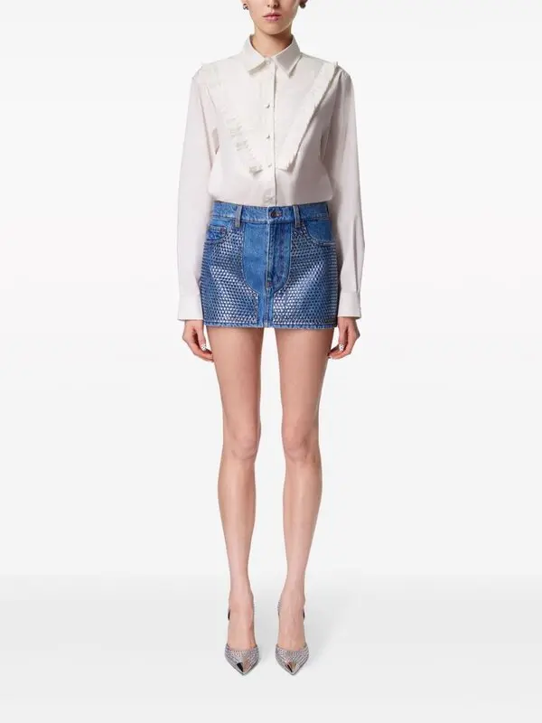 AREA Crystal-embellished Denim Miniskirt