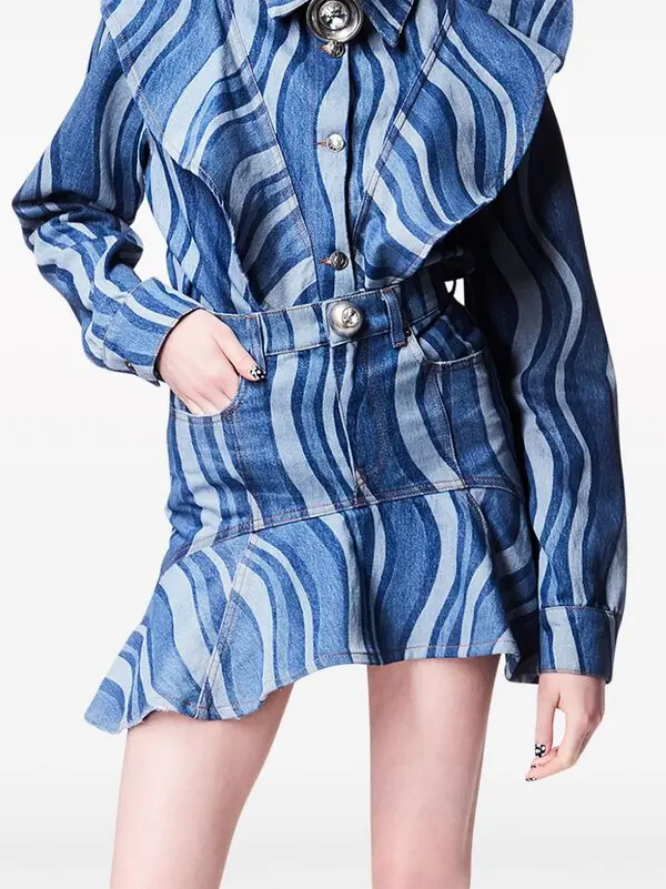 AREA Sunray Ruffle-hem Denim Mini Skirt