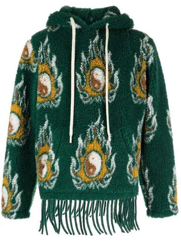 JORDANLUCA Cosmo Patterned Jacquard Hoodie - Green