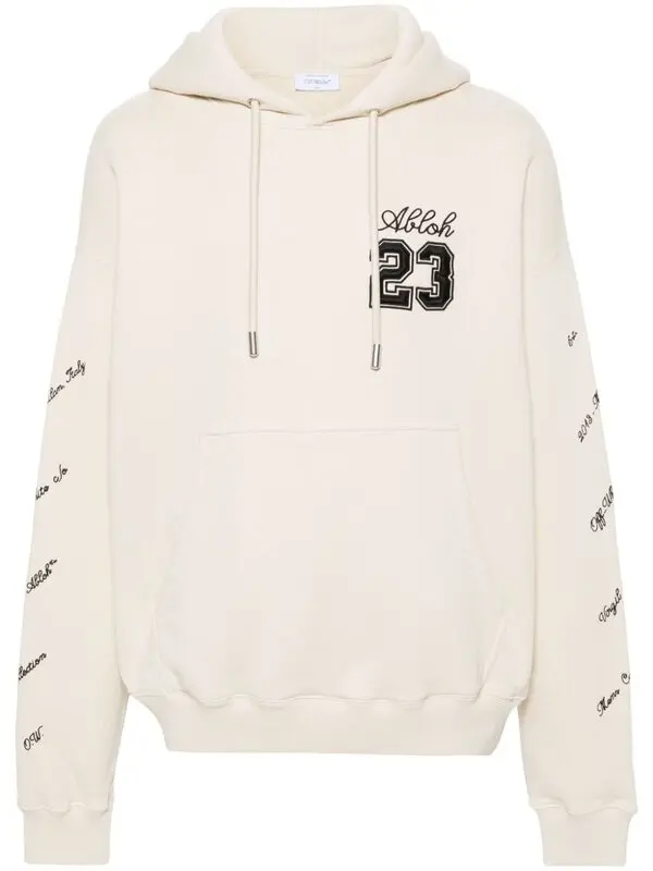 Off-White Cotton Embroidered Logo Hoodie