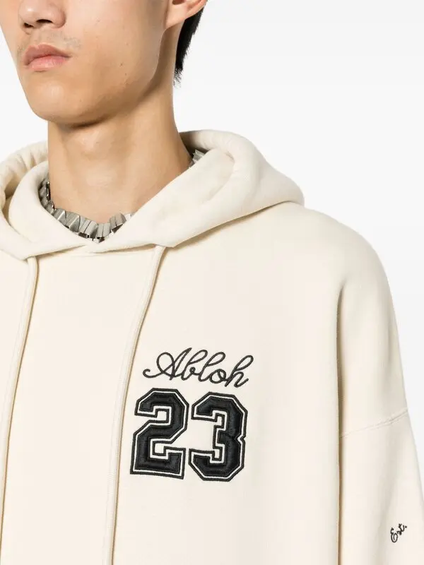 Off-White Cotton Embroidered Logo Hoodie
