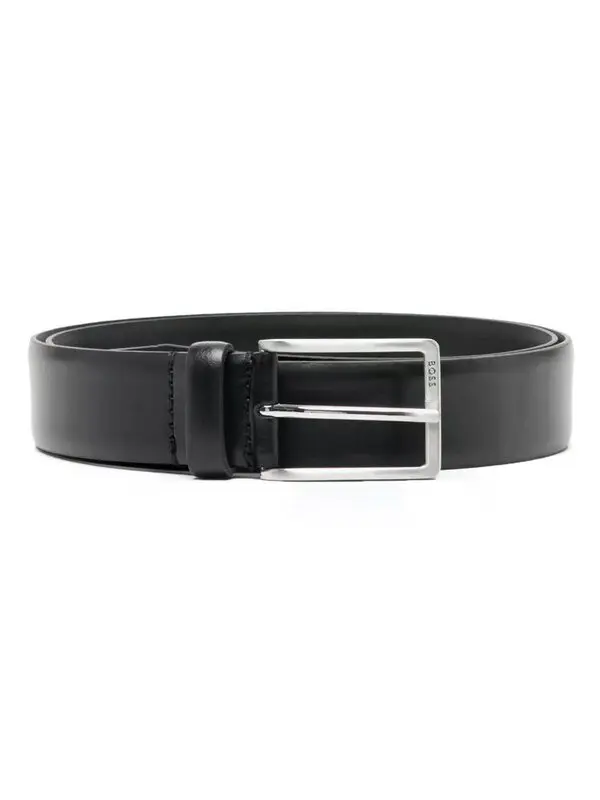 BOSS Logo-engraved Buckle Leather Belt - Black