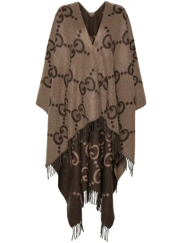 Gucci Jumbo Gg-jacquard Cashmere Cape - Brown