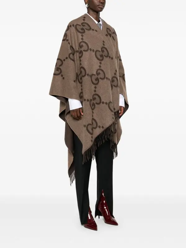 Gucci Jumbo Gg-jacquard Cashmere Cape - Brown