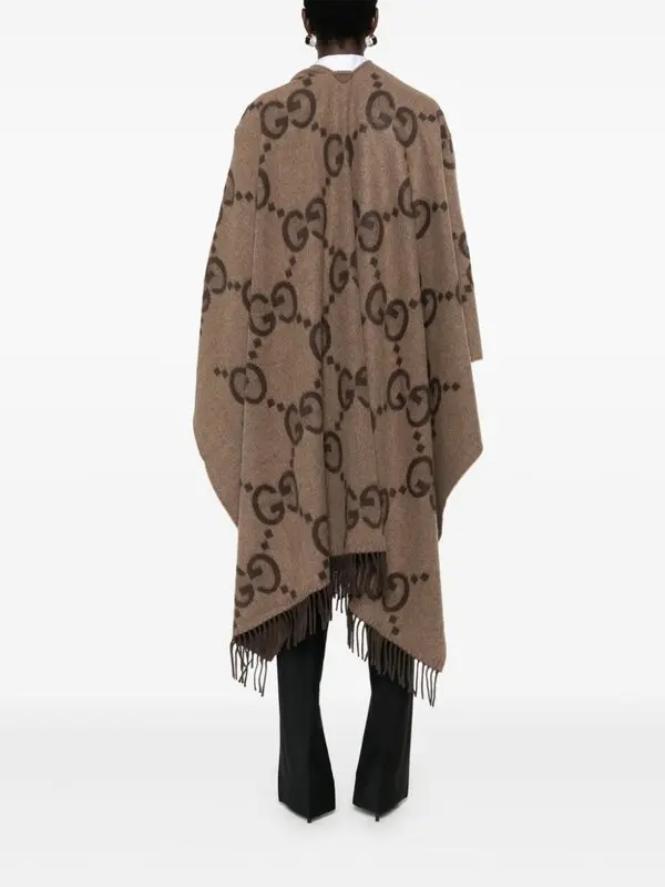 Gucci Jumbo Gg-jacquard Cashmere Cape - Brown