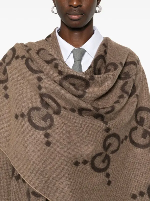 Gucci Jumbo Gg-jacquard Cashmere Cape - Brown