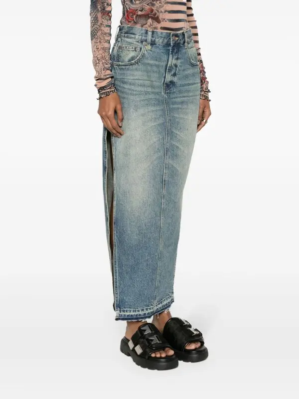 R13 Side-slit Denim Midi Skirt - Blue