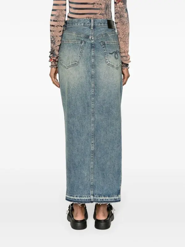 R13 Side-slit Denim Midi Skirt - Blue