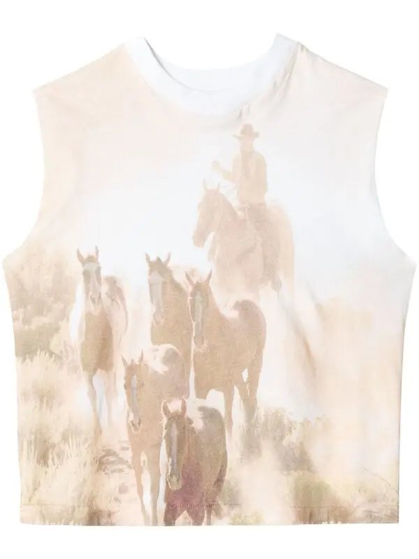 RE/DONE Baby Muscle Cowboy-print Top - Neutrals