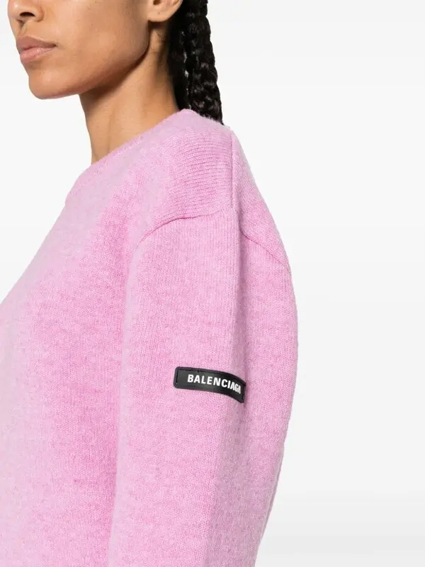 Balenciaga Logo-appliqué Mélange Jumper - Pink