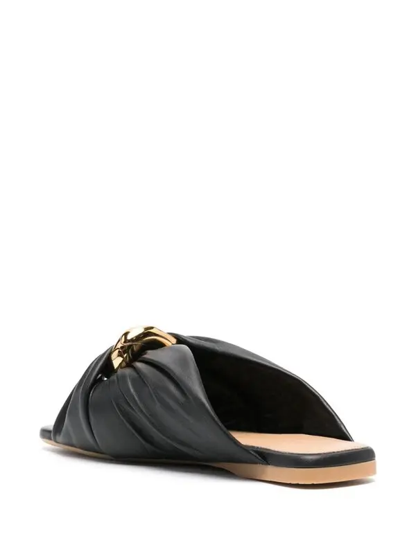 JW Anderson Corner Leather Flat Slides - Black