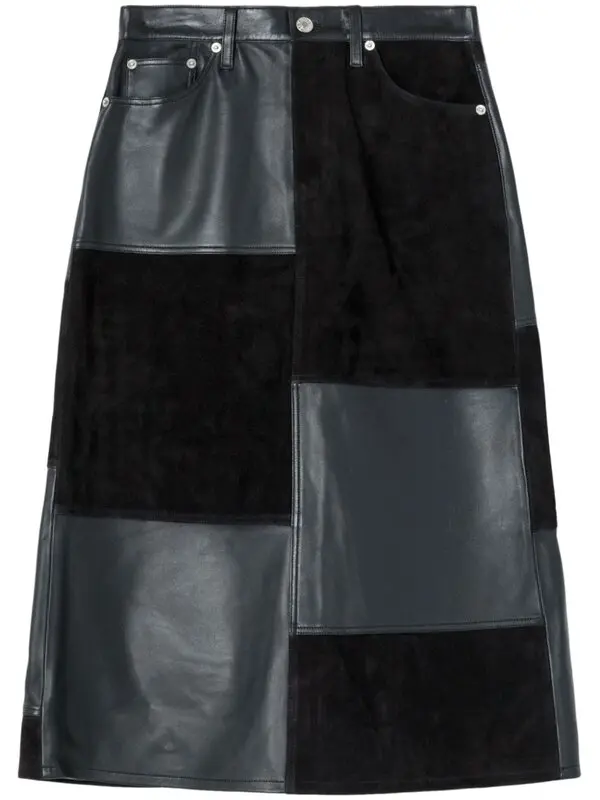 RE/DONE Mid-rise Leather Patchwork Skirt