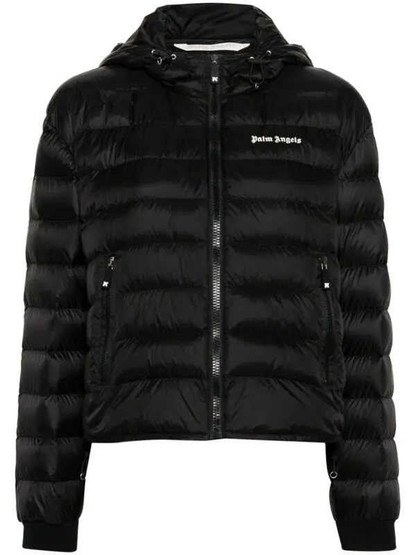 Palm Angels Logo-print Hooded Down Jacket - Black